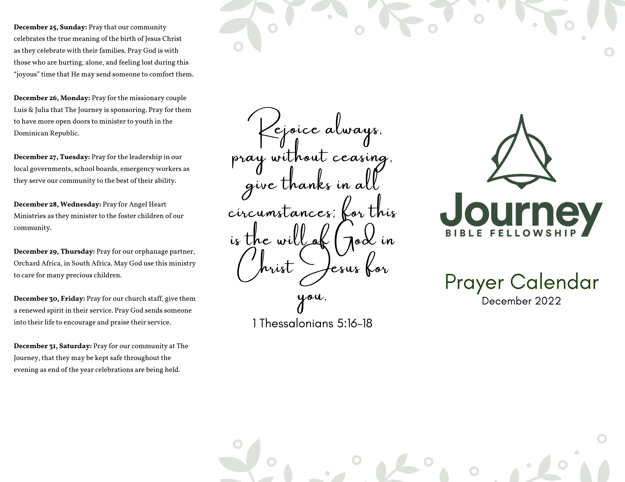 Monthly Prayer Guide - Journey Bible Fellowship